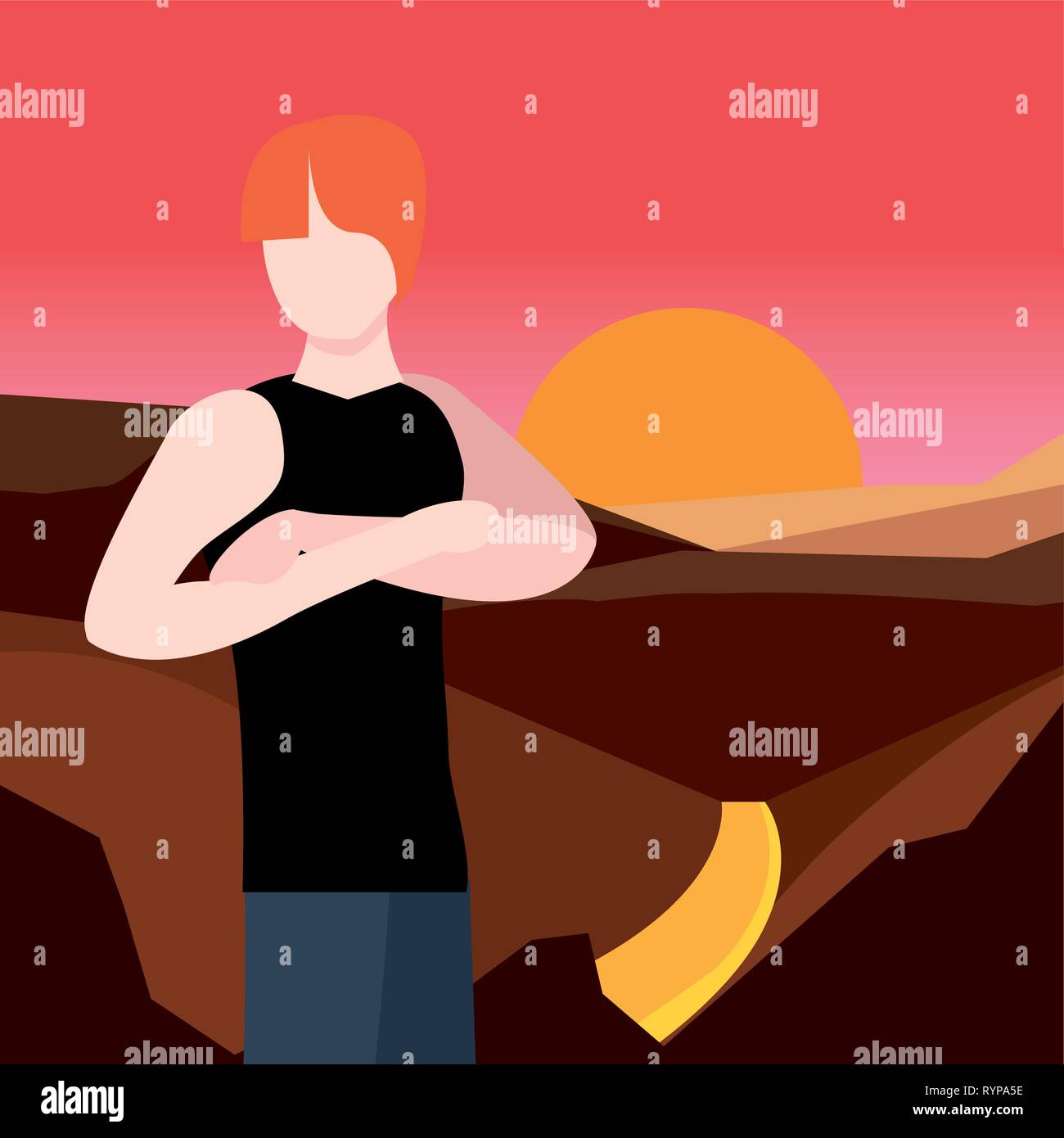 landscape nature with standing man vector illustration Stock Vector ...