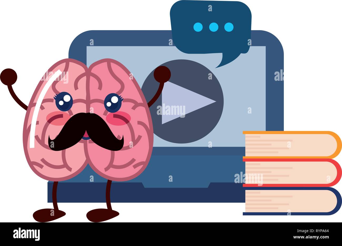 brain cartoon laptop education books online vector illustration Stock ...