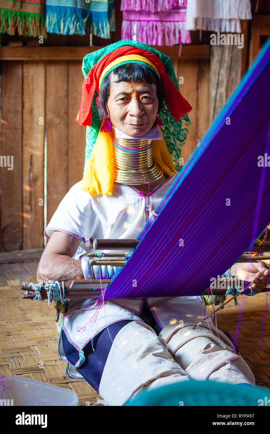 A Padaung long-necked woman with rings round her neck, Myanmar Stock ...