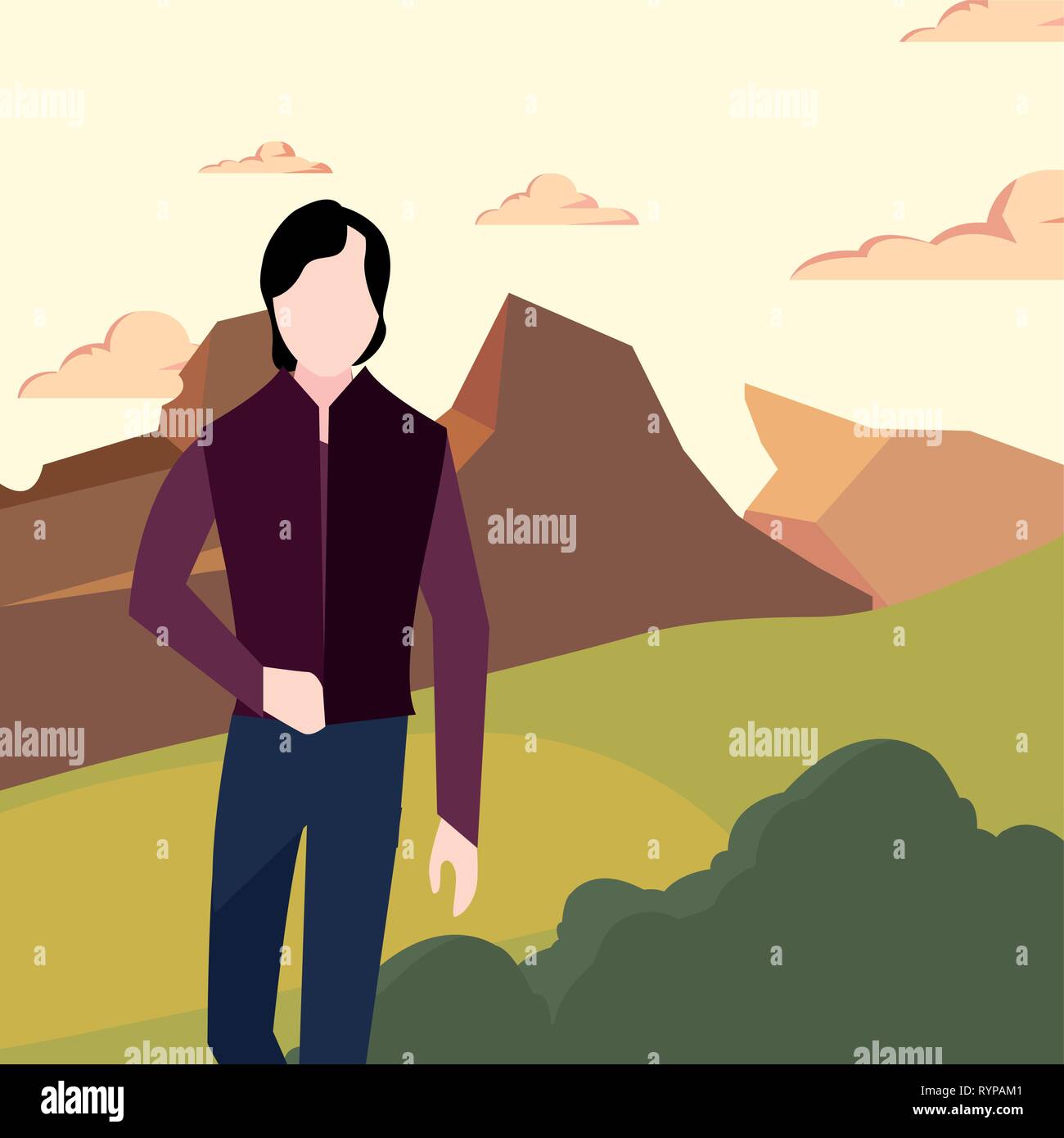 landscape nature with standing man vector illustration Stock Vector ...