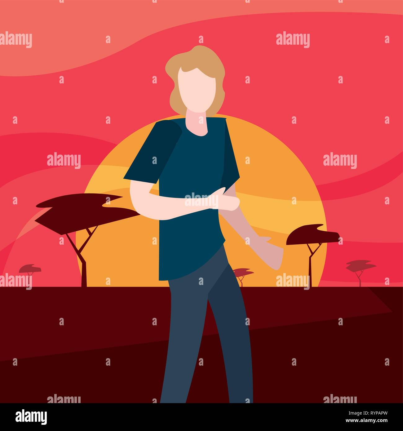 landscape nature with standing man vector illustration Stock Vector ...
