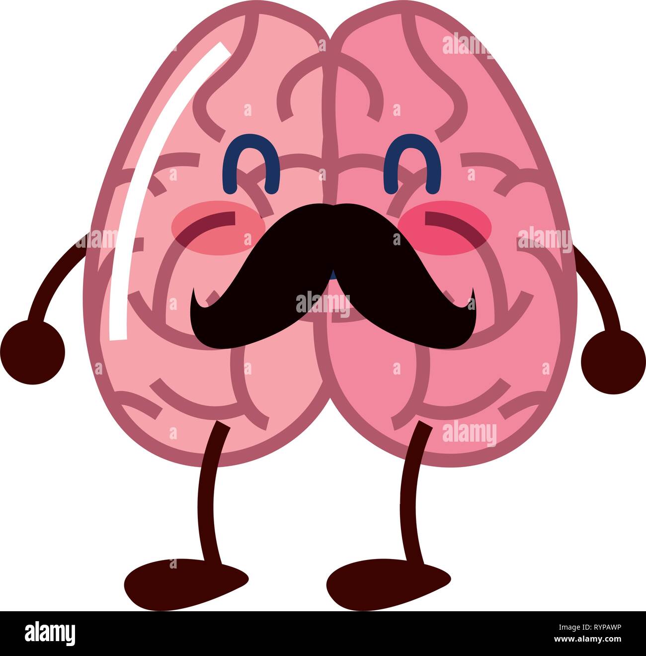 brain cartoon character with mustache vector illustration Stock Vector ...