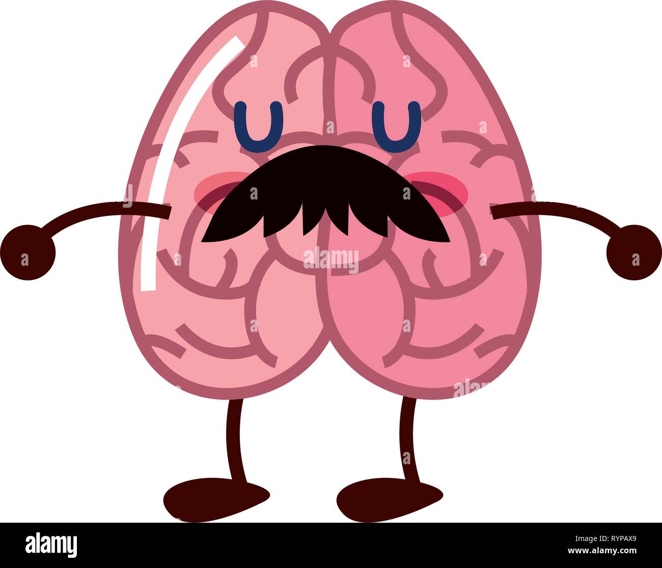 brain cartoon character with mustache vector illustration Stock Vector ...