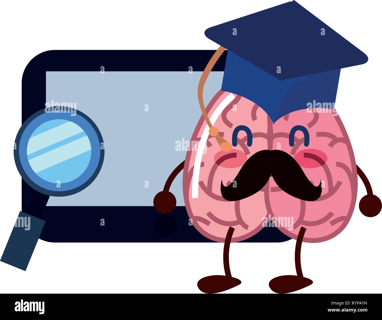 brain cartoon tablet education graduation hat magnifier vector ...