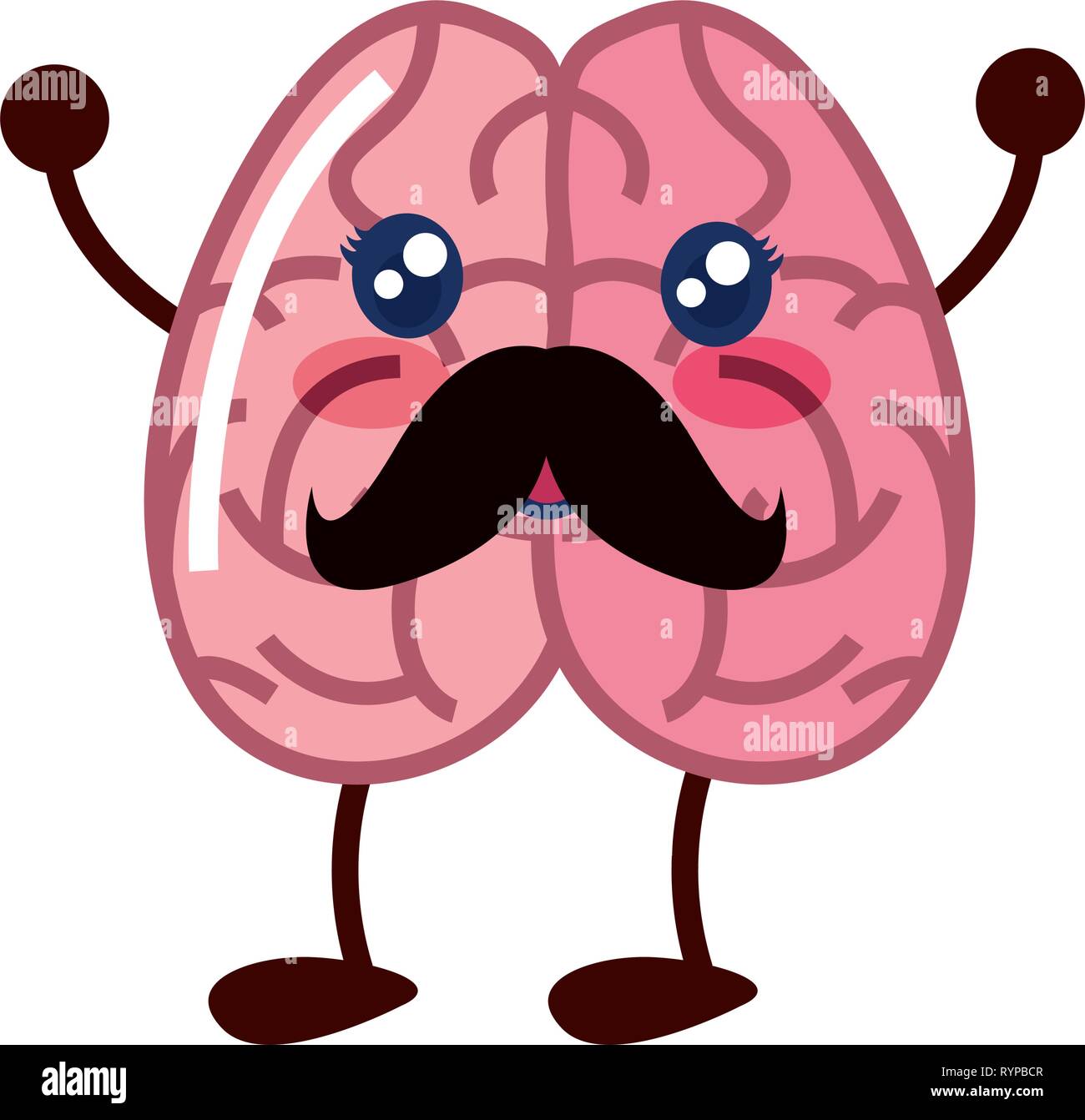 brain cartoon character with mustache vector illustration Stock Vector ...