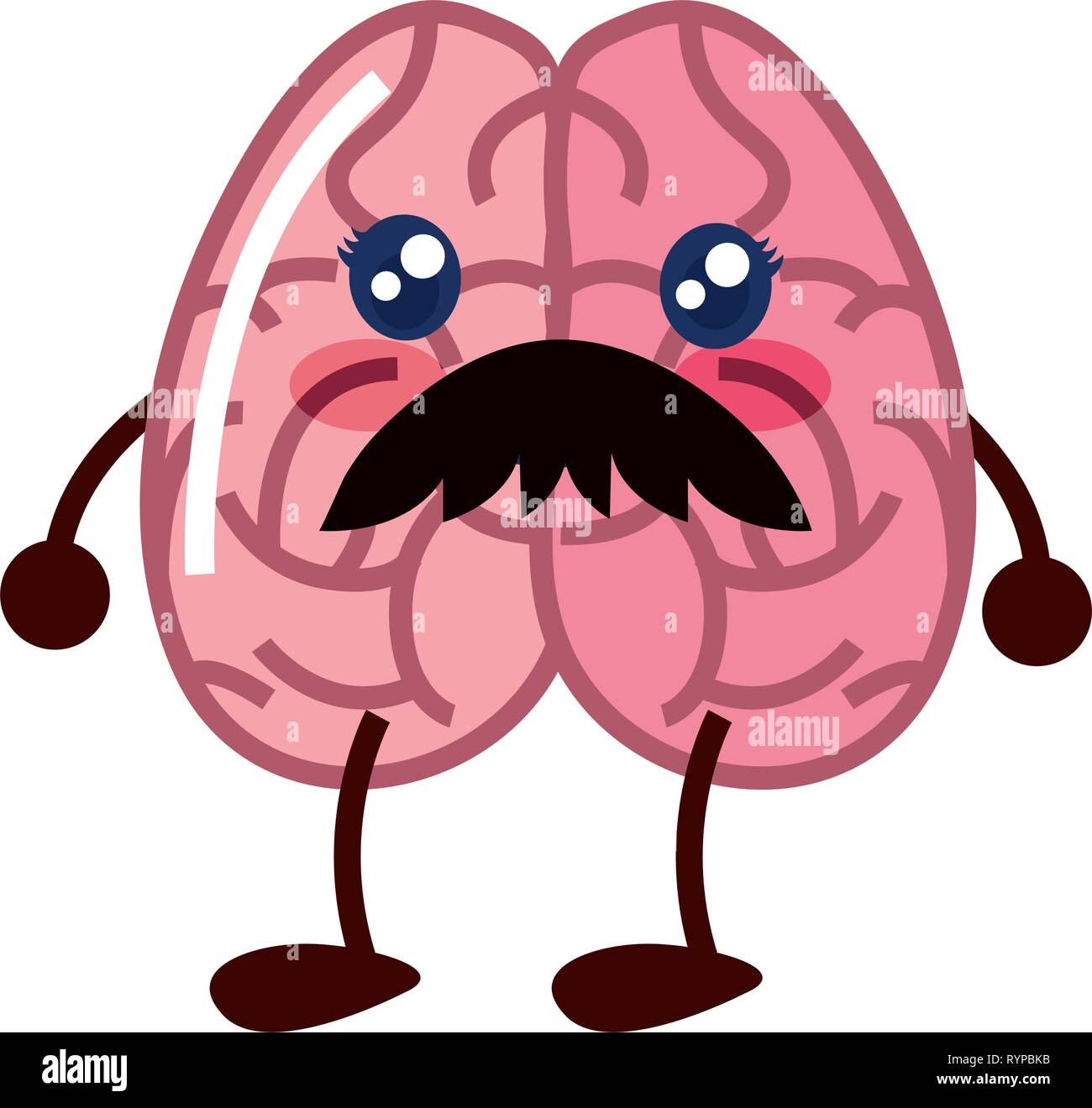 brain cartoon character with mustache vector illustration Stock Vector ...