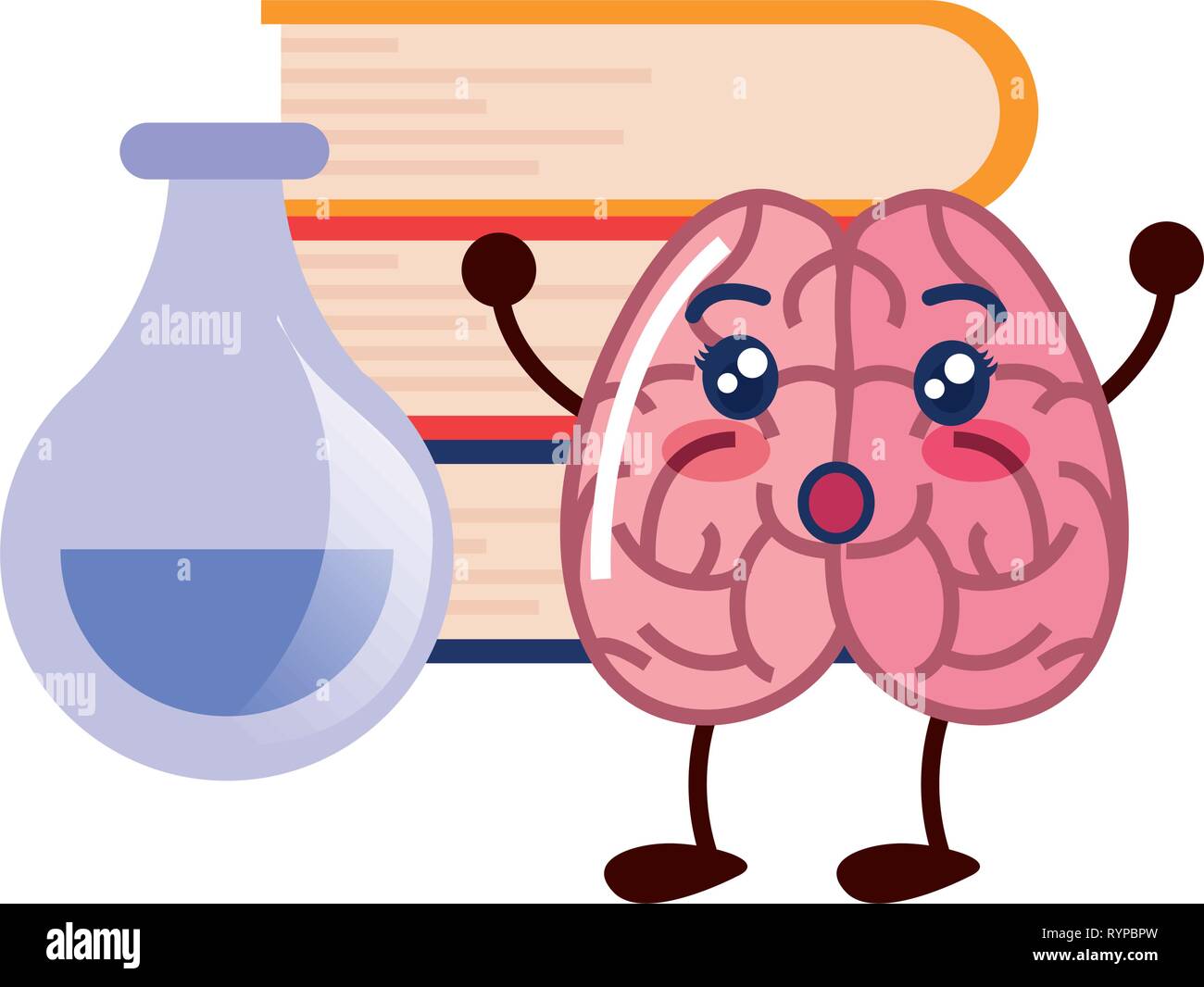 brain cartoon education books test tube vector illustration Stock ...