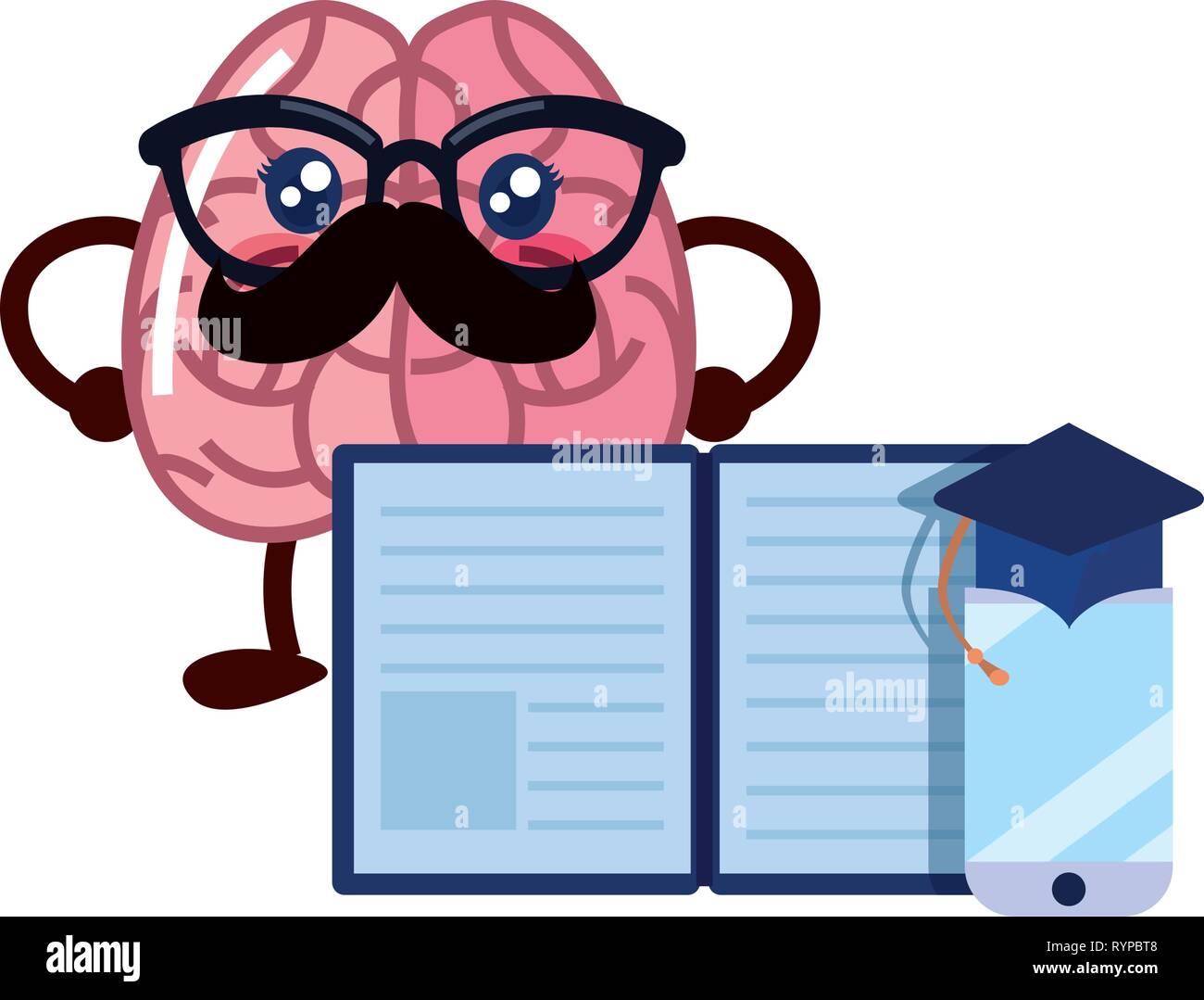brain cartoon education mobile book vector illustration Stock Vector ...