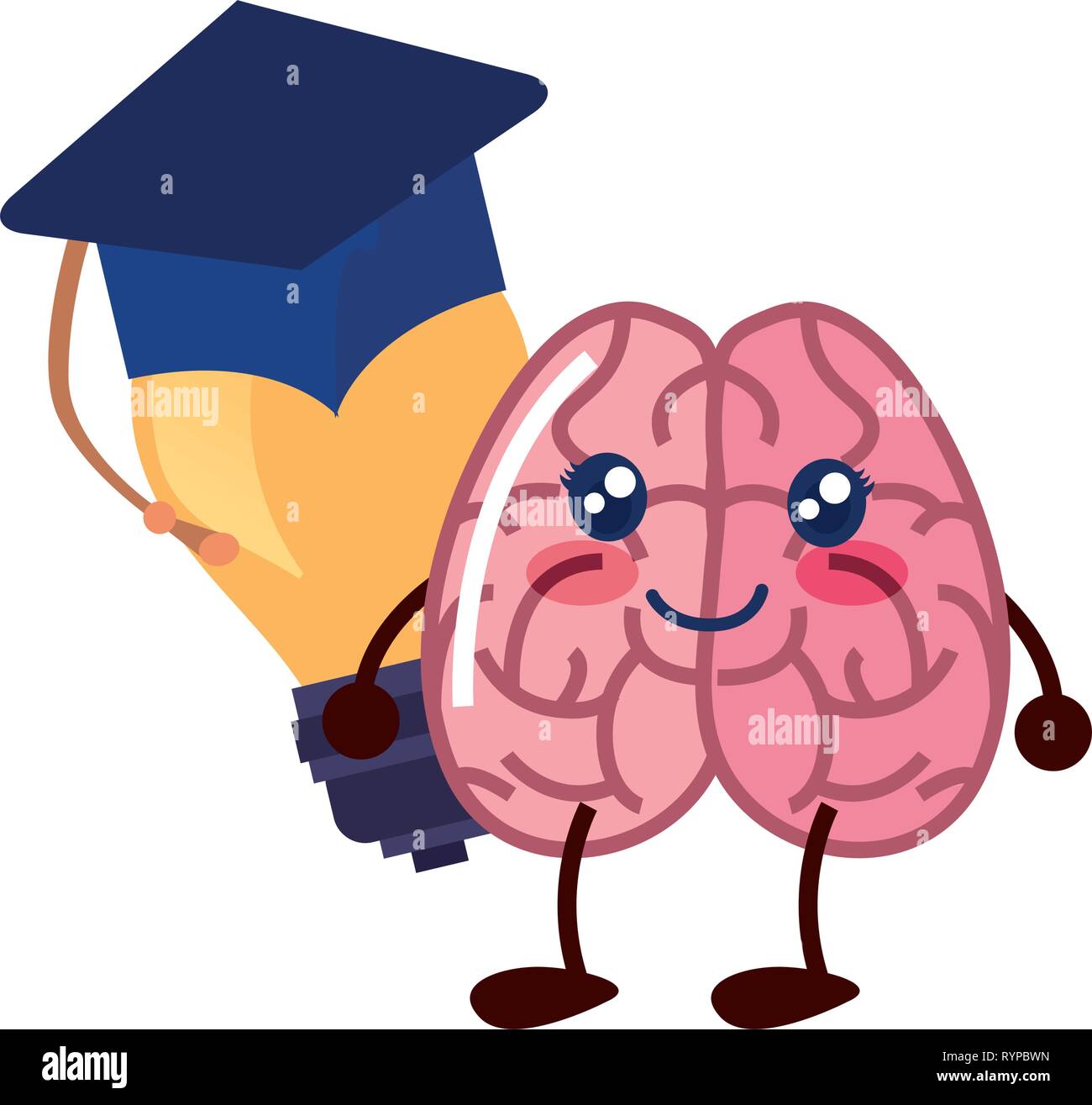 brain cartoon education graduation hat bulb idea vector illustration ...