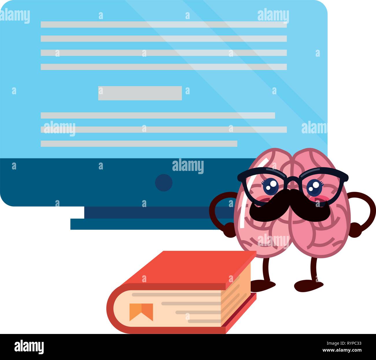 brain cartoon education computer book vector illustration Stock Vector ...