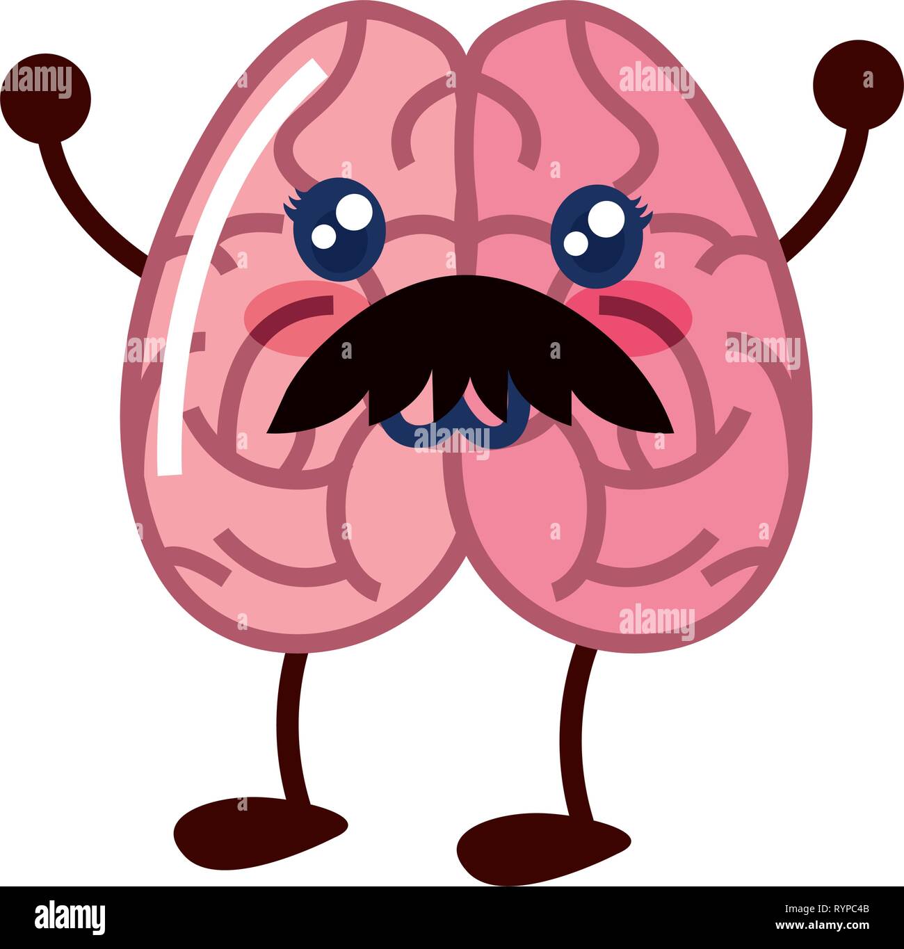 brain cartoon character with mustache vector illustration Stock Vector ...