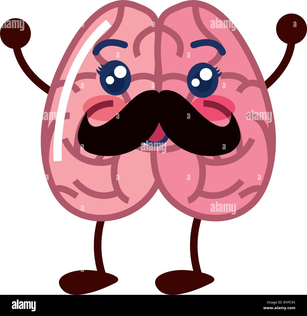 brain cartoon character with mustache vector illustration Stock Vector ...