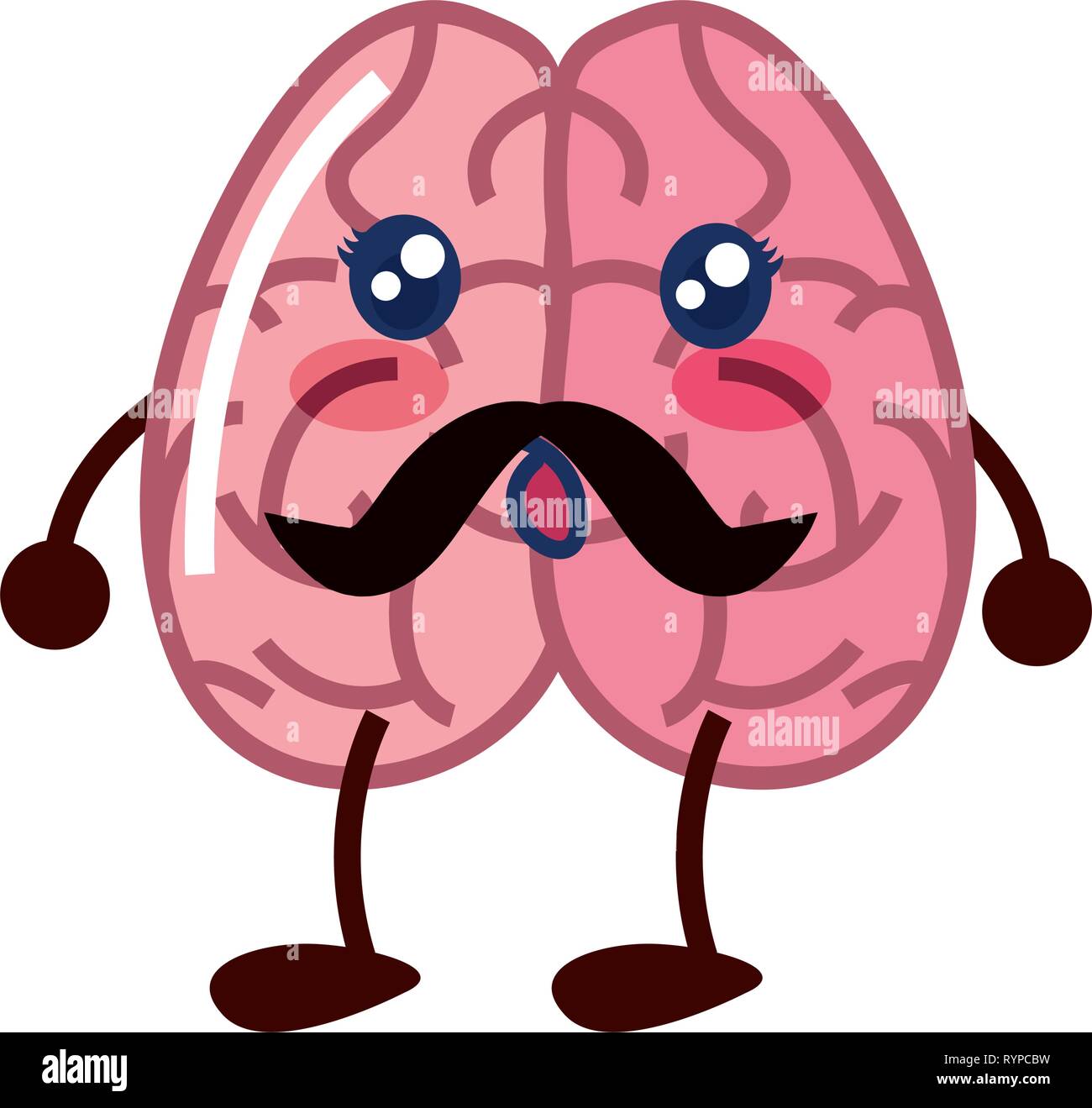 brain cartoon character with mustache vector illustration Stock Vector ...