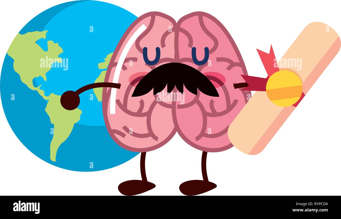 brain cartoon education diploma world vector illustration Stock Vector ...