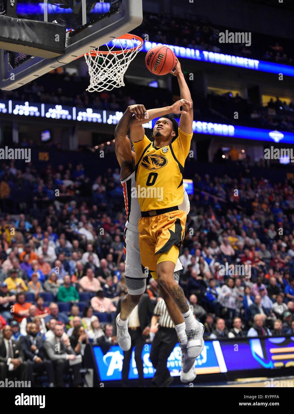 March 14, 2019; Missouri Tigers guard Torrence Watson (0) gets fouled ...