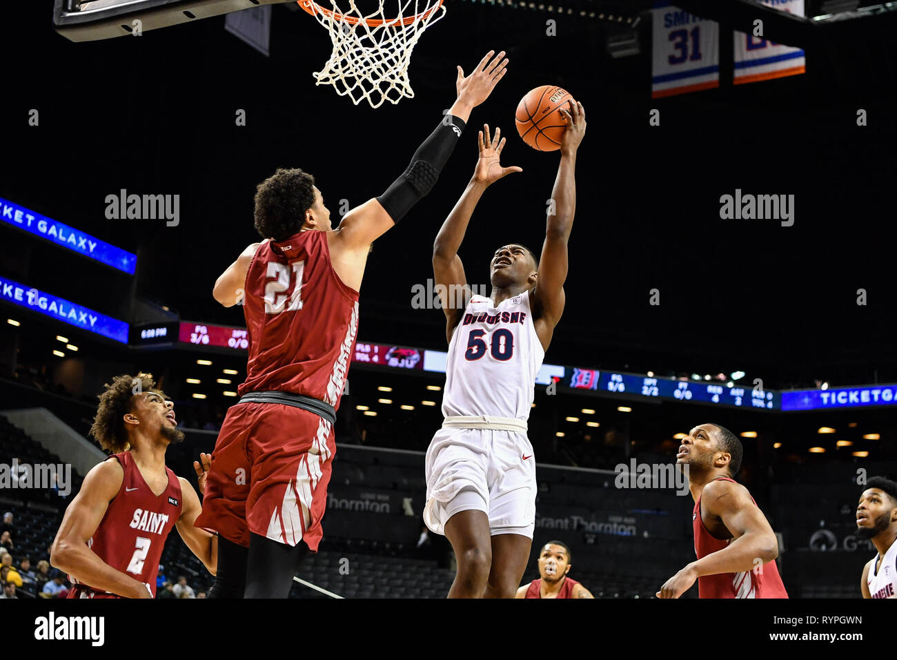 Brooklyn, New York, USA. 14th Mar, 2019. Duquesne Dukes guard ERIC ...