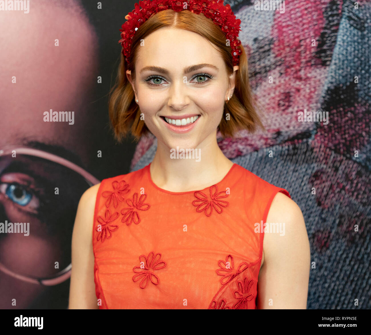 New York, NY - March 14, 2019: AnnaSophie Robb wearing dress by Simone ...