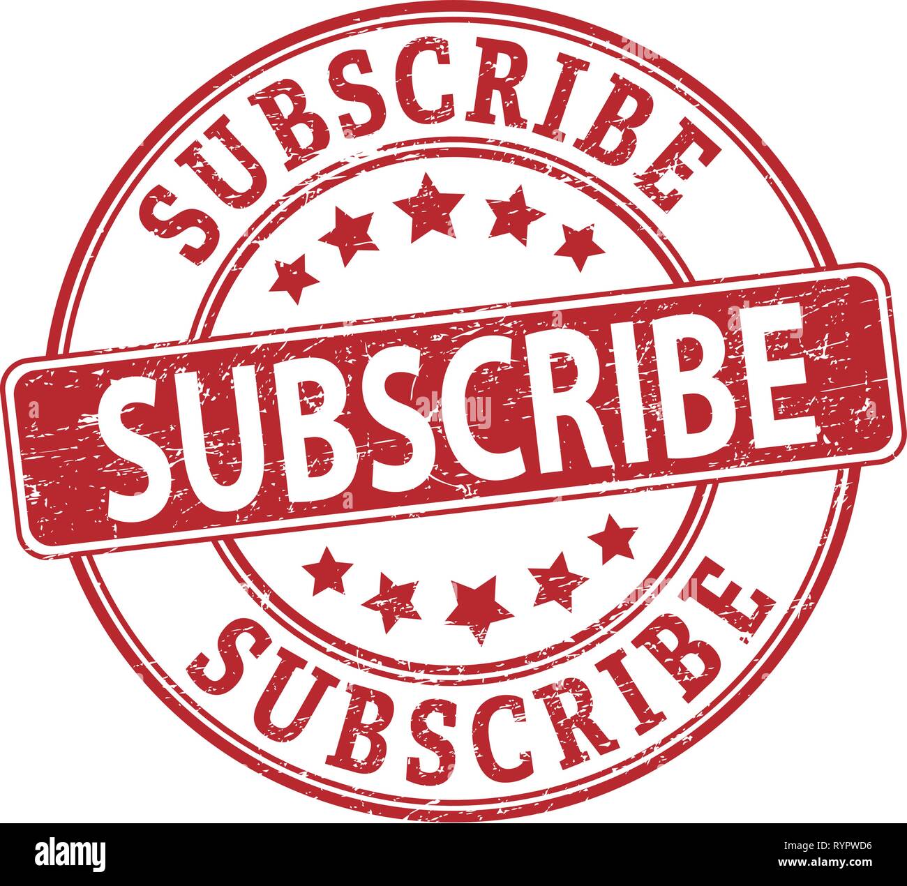 subscribe round red grungy rubber stamp isolated on white Stock Vector ...