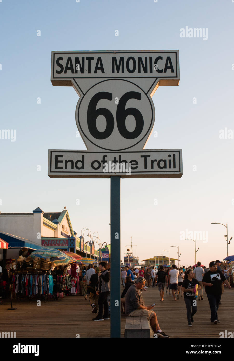 Sundown at the End of the Trail for Route 66: The Santa Monica Pier in ...