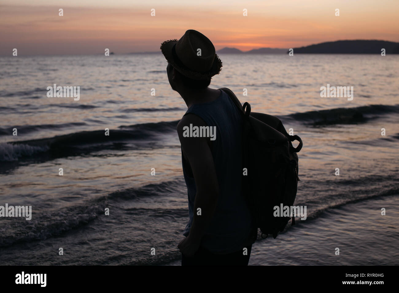 Black male traveler backpack thinking hi-res stock photography and ...
