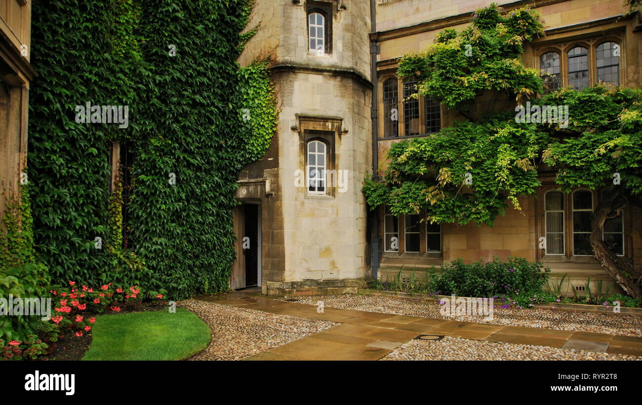 Detail of the entrance into the university campus building. Cambridge ...