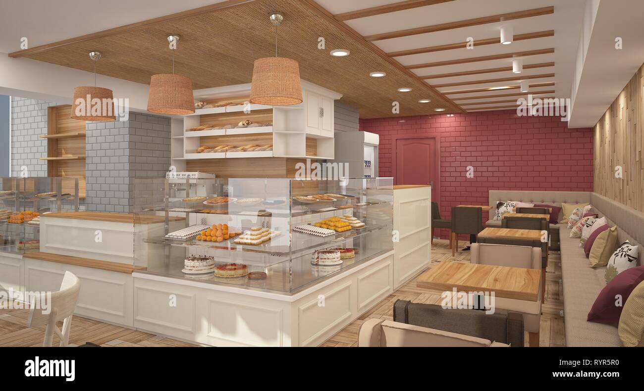 3d restaurant / fast food render Stock Photo - Alamy