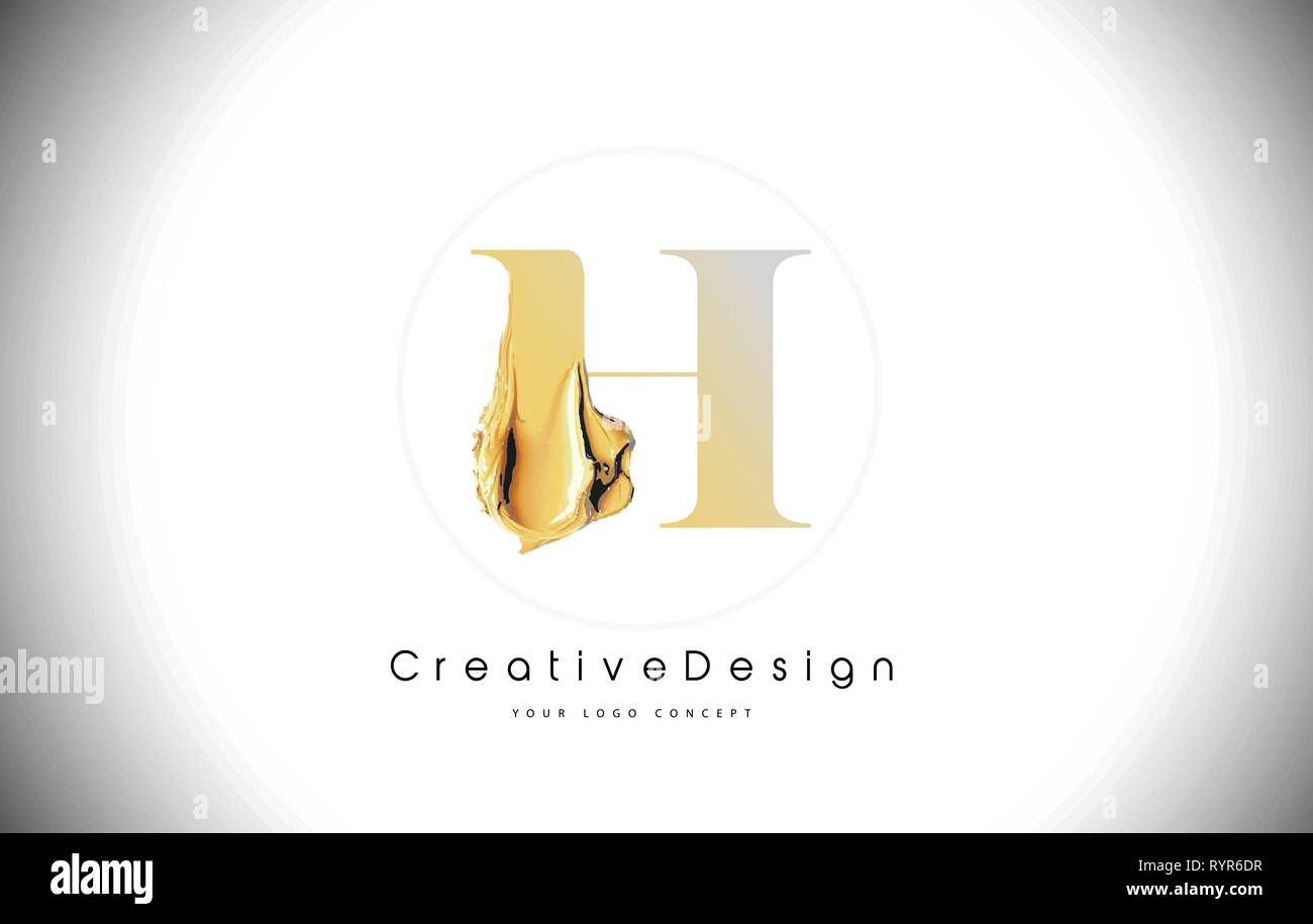H Golden Letter Design Brush Paint Stroke. Gold Yellow h Letter Logo ...