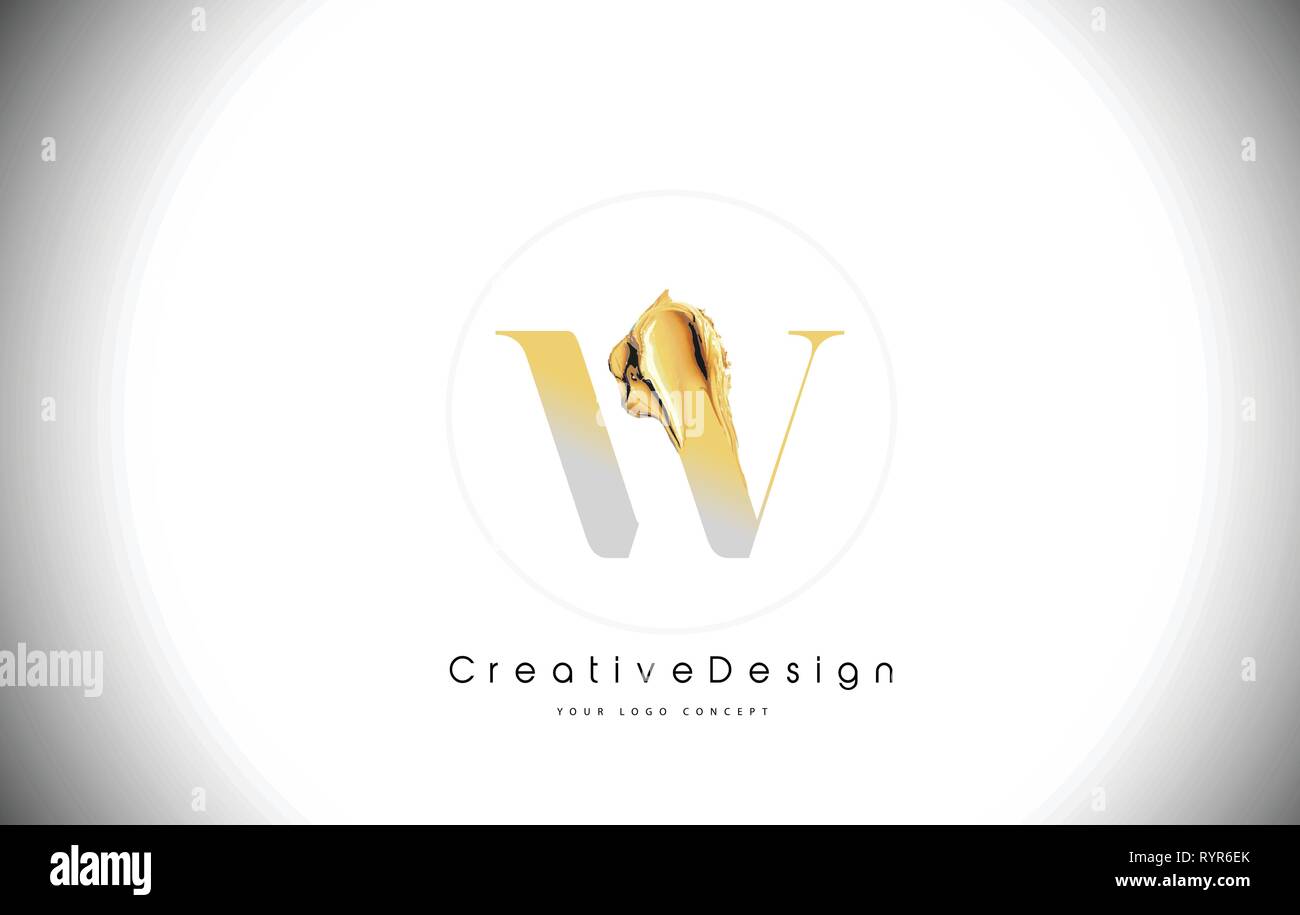 W Golden Letter Design Brush Paint Stroke. Gold Yellow w Letter Logo ...