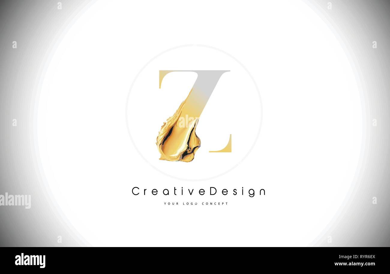 Z Golden Letter Design Brush Paint Stroke. Gold Yellow z Letter Logo ...