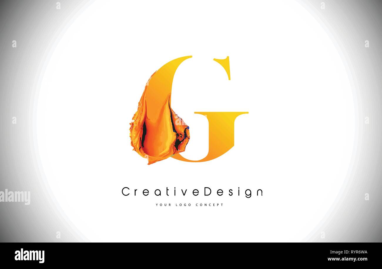 G Orange Letter Design Brush Paint Stroke. Gold Yellow g Letter Logo ...