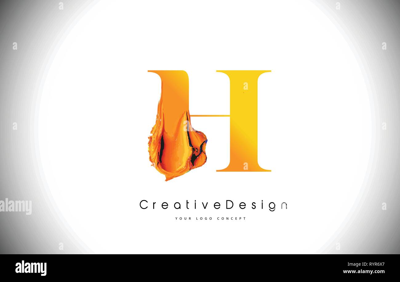 H Orange Letter Design Brush Paint Stroke. Gold Yellow h Letter Logo ...