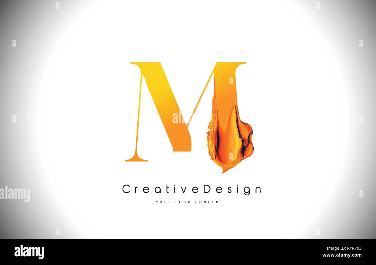 M Orange Letter Design Brush Paint Stroke. Gold Yellow m Letter Logo ...