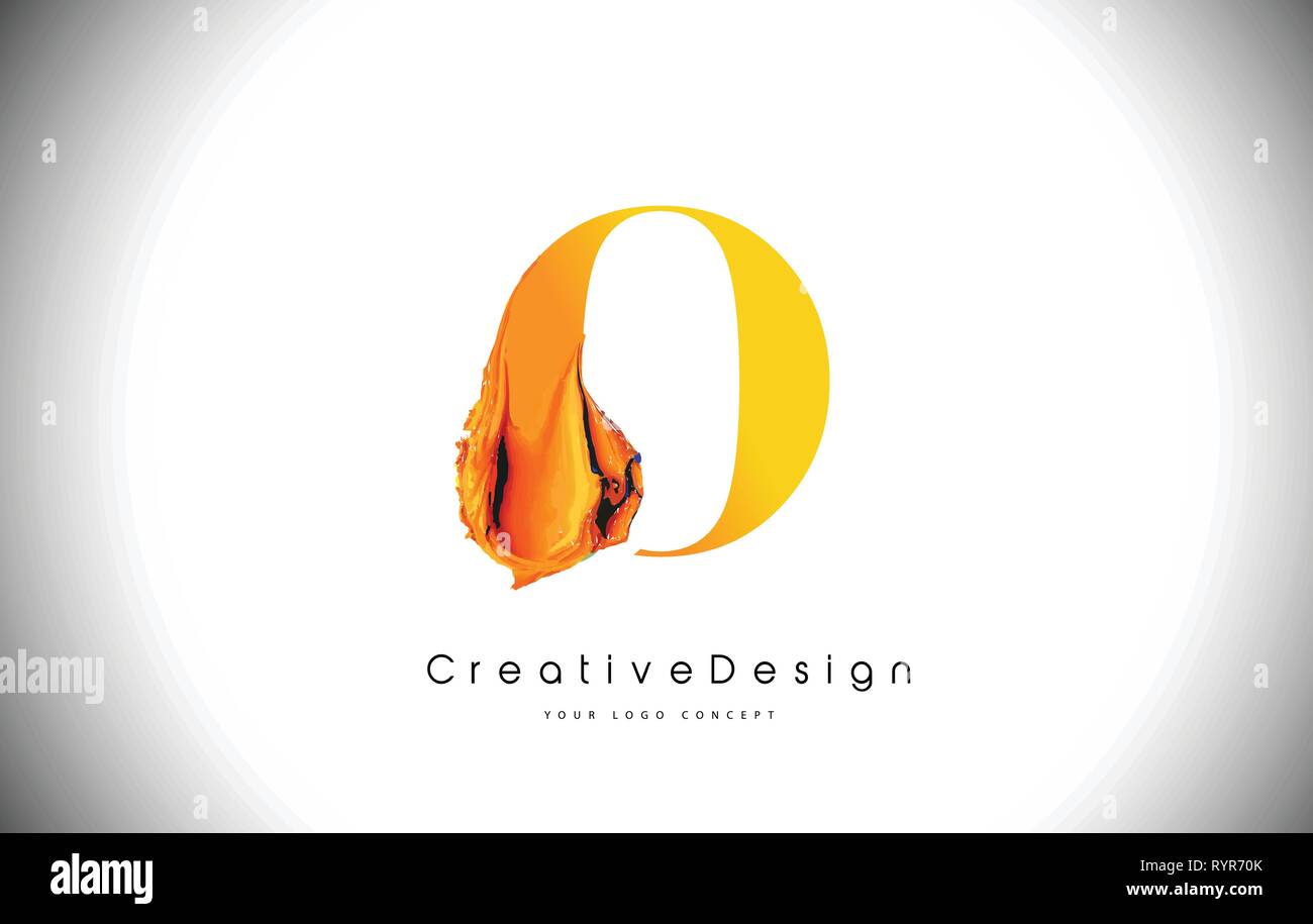 O Orange Letter Design Brush Paint Stroke. Gold Yellow o Letter Logo ...