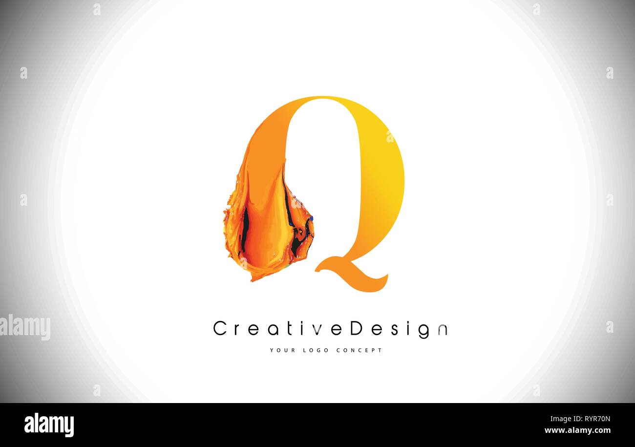 Q Orange Letter Design Brush Paint Stroke. Gold Yellow q Letter Logo ...