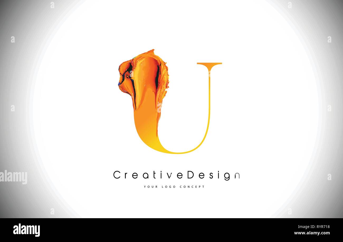 U Orange Letter Design Brush Paint Stroke. Gold Yellow u Letter Logo ...
