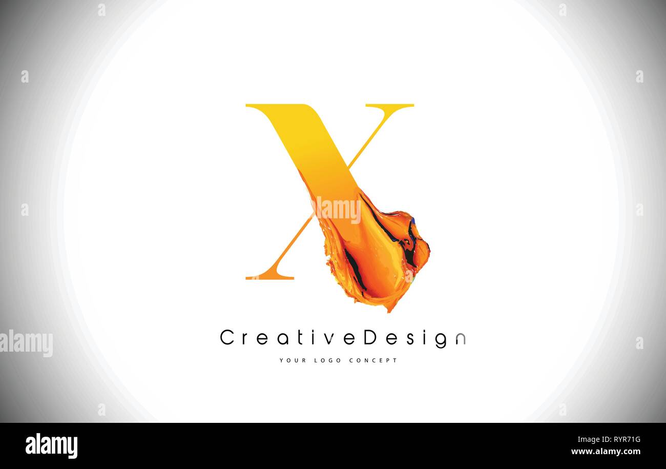 X Orange Letter Design Brush Paint Stroke. Gold Yellow x Letter Logo ...