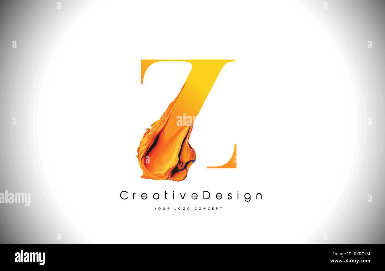 Z Orange Letter Design Brush Paint Stroke. Gold Yellow z Letter Logo ...