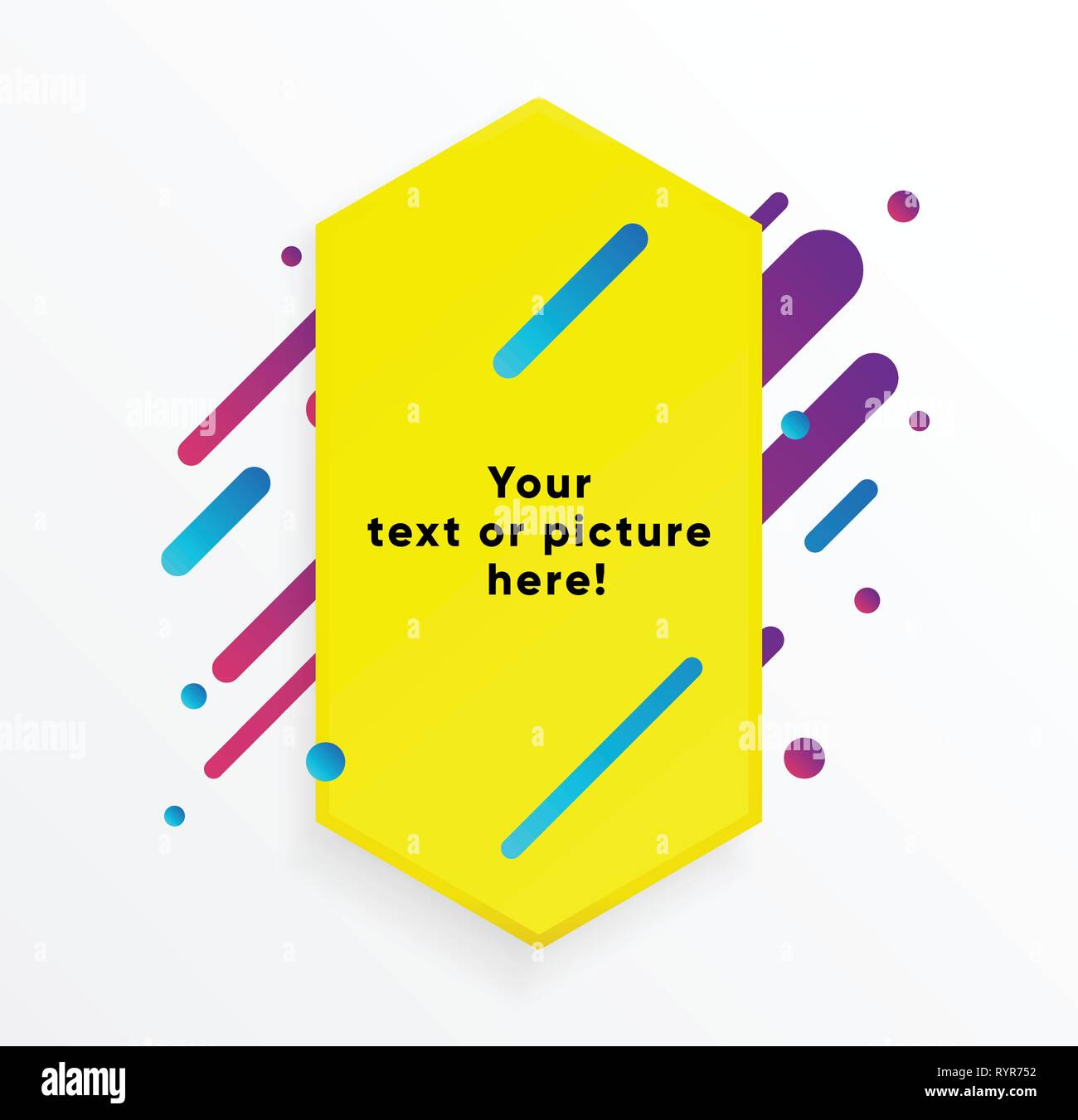 Yellow abstract Text box shape with trendy neon lines and circles ...