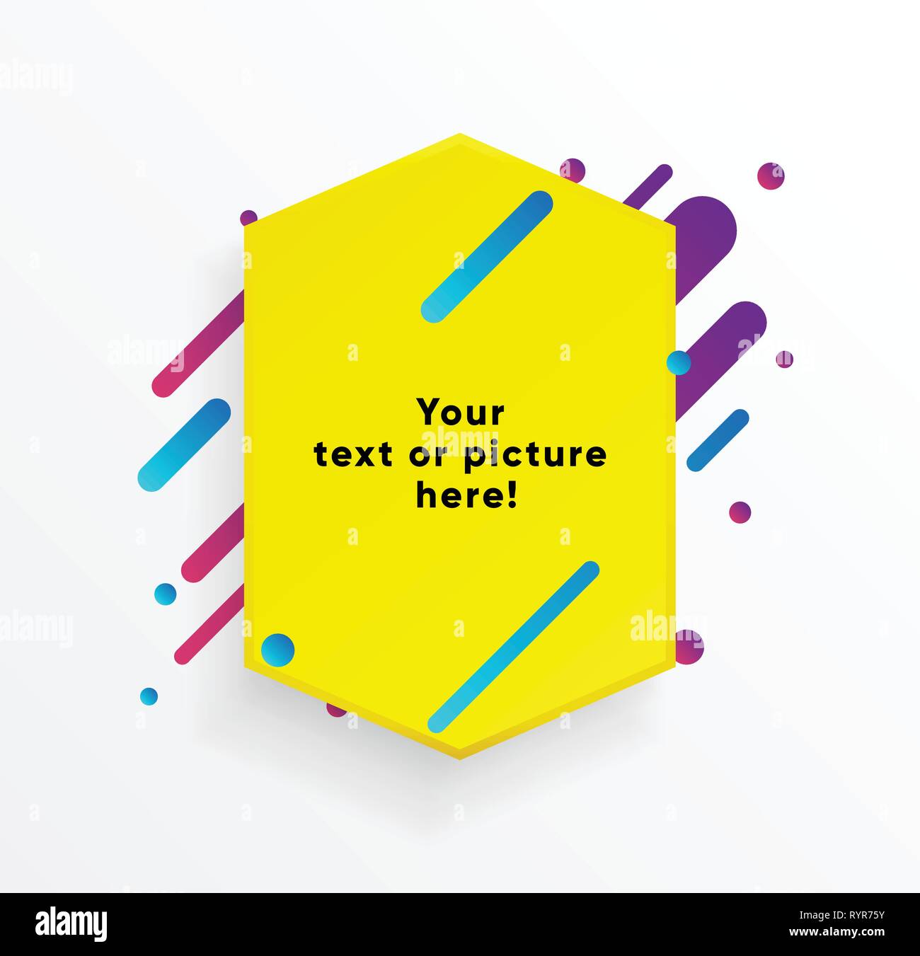 Yellow abstract Text box shape with trendy neon lines and circles ...