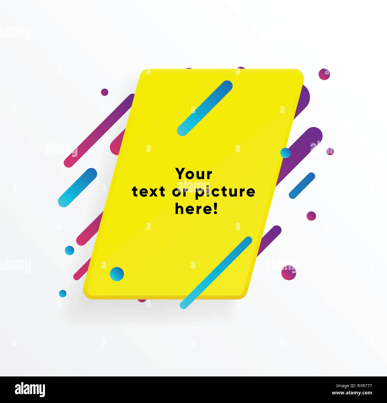 Yellow abstract Text box shape with trendy neon lines and circles ...