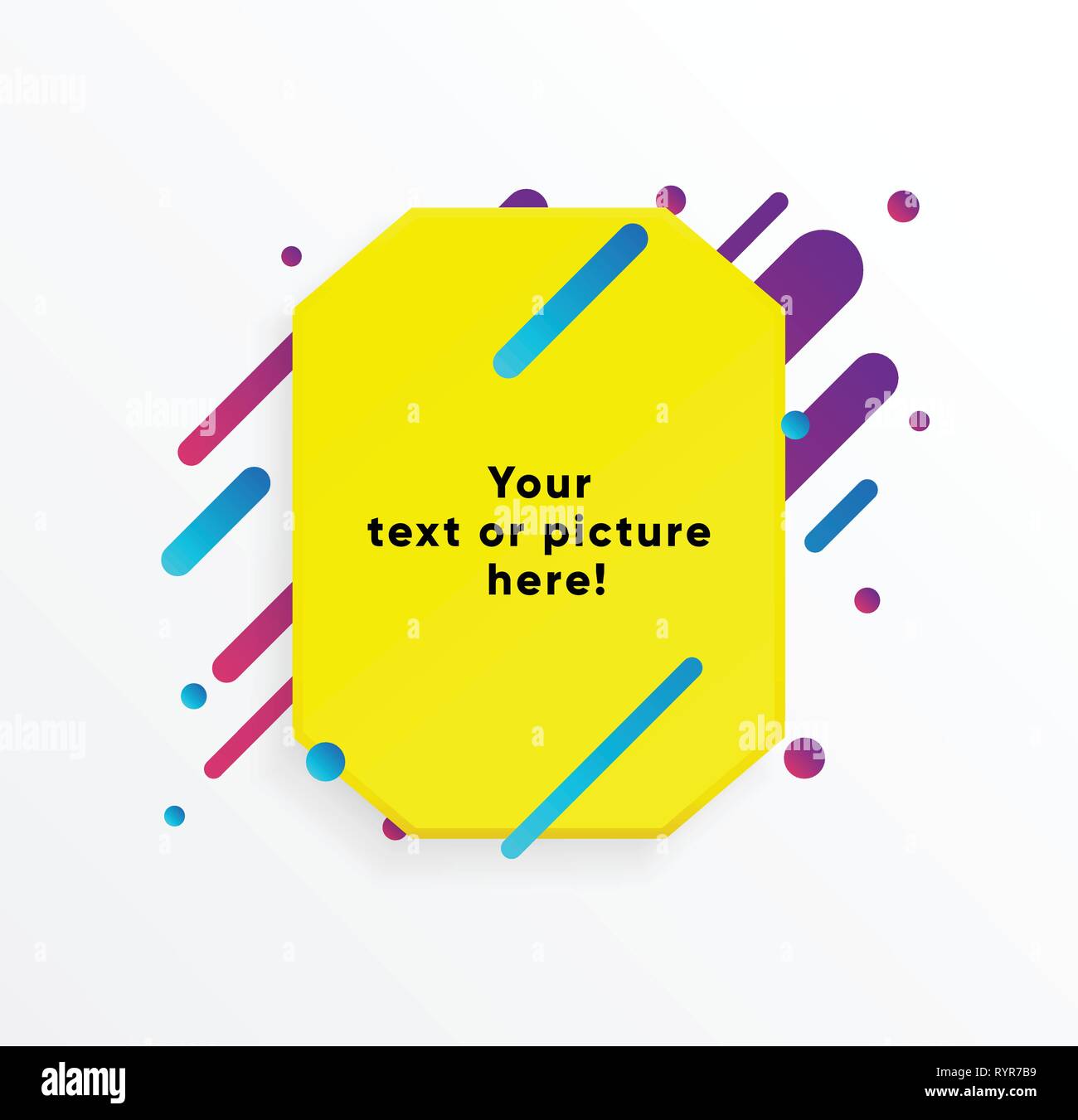 Yellow abstract Text box shape with trendy neon lines and circles ...