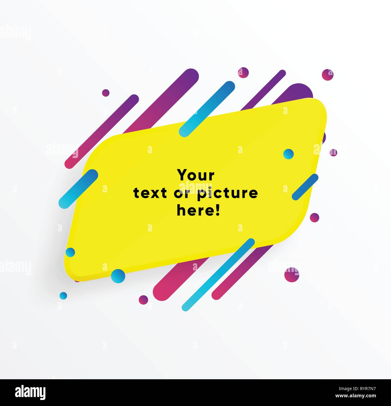 Yellow abstract Text box shape with trendy neon lines and circles ...