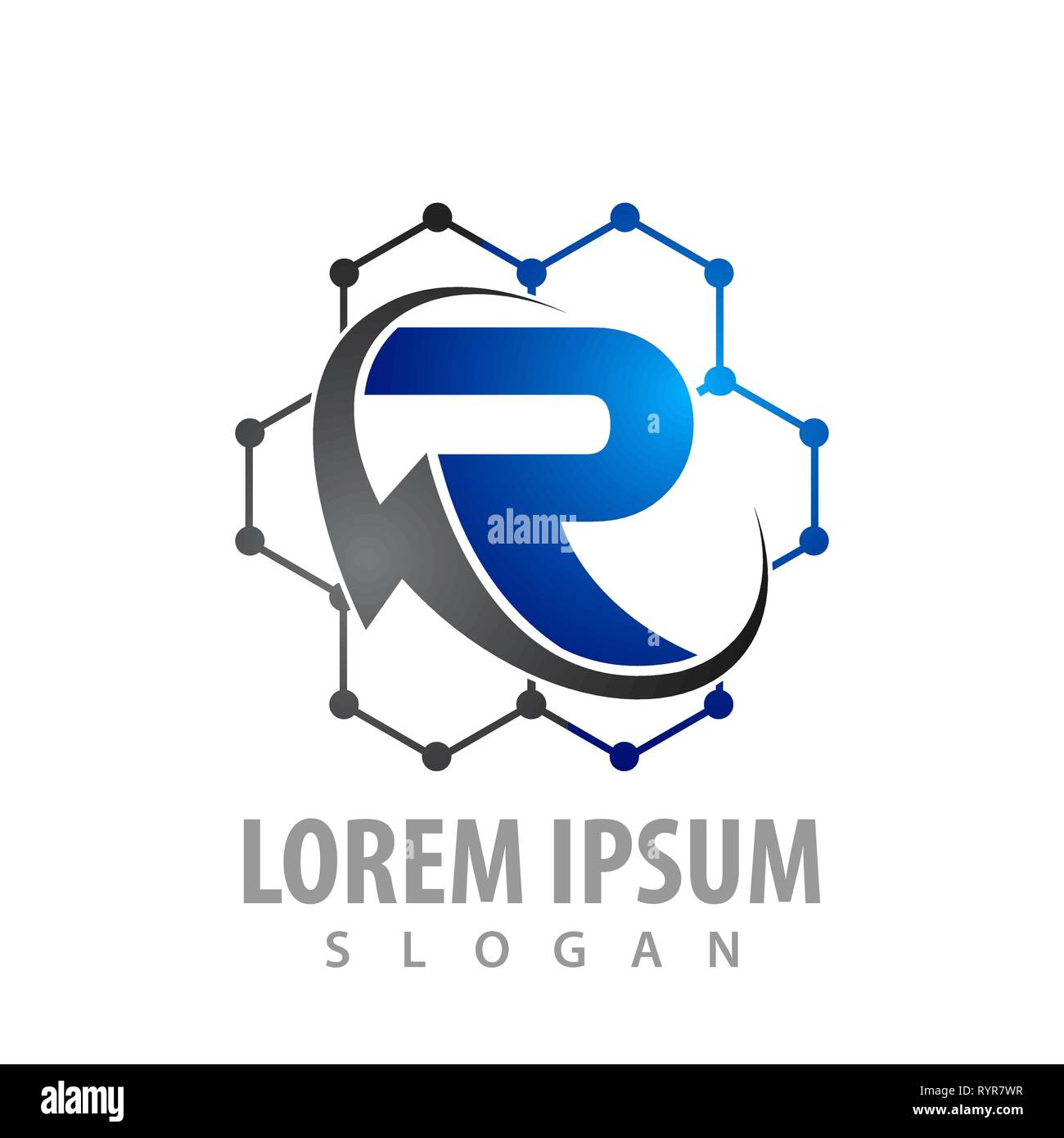 Thunderbolt tech with letter R concept design. Symbol graphic template ...