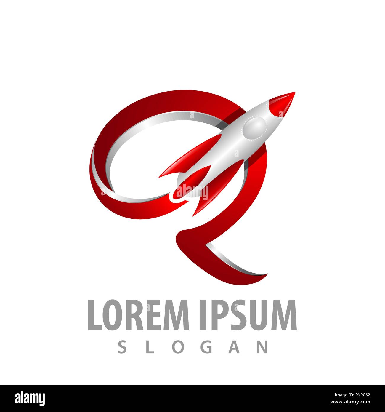 3D rocket in R letter concept design. Symbol graphic template element ...