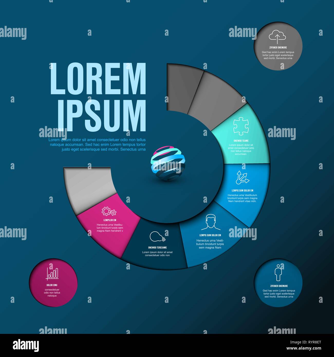 Vector Infographic timeline template made from colorful wheel - dark ...