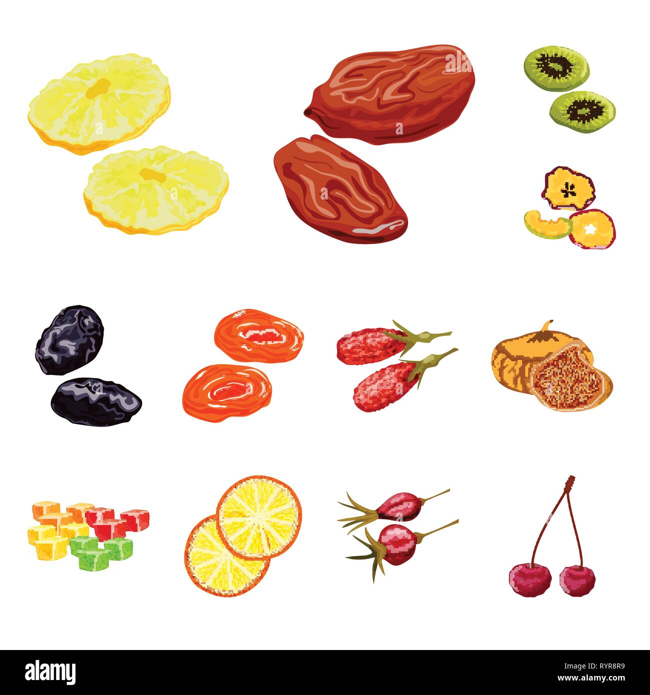 Vector illustration of fruit and dried icon. Collection of fruit and ...