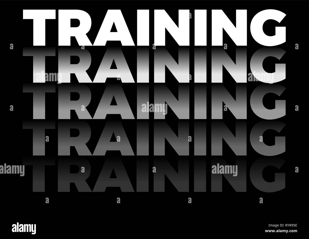 the word training in repetitive form, vector text in black background ...
