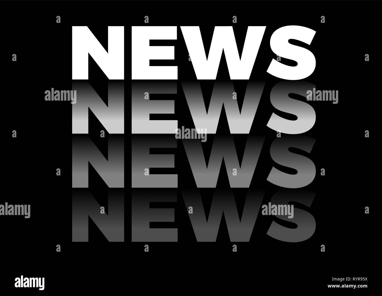the word news in repetitive form, vector text in black background Stock ...