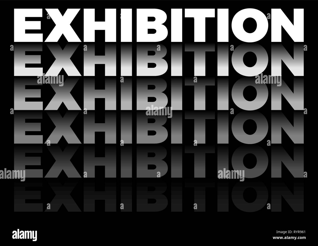 the word exhibition in repetitive form, vector text in black background ...