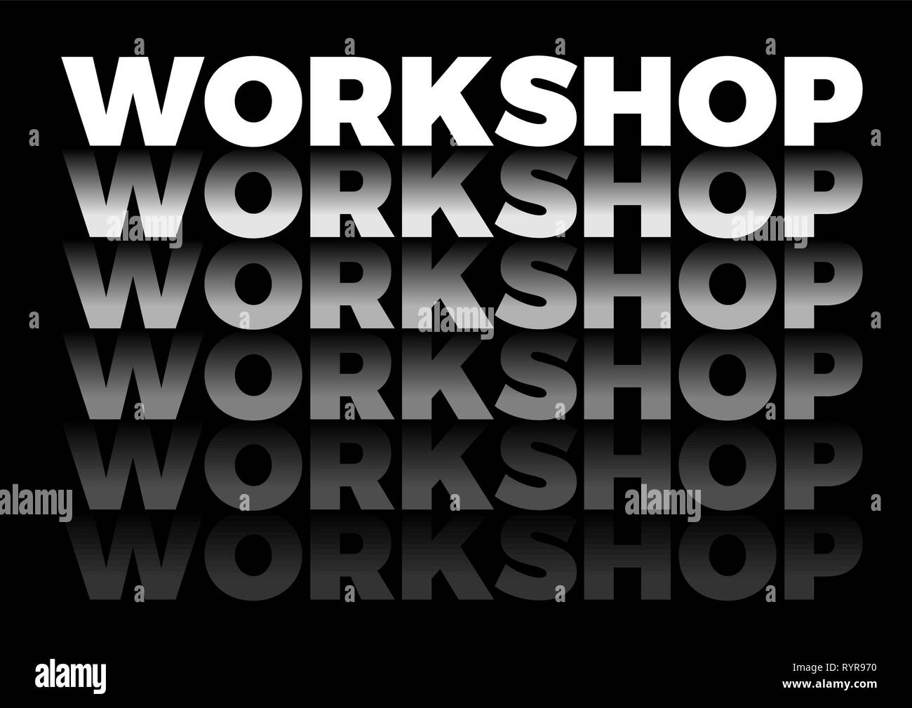 the word workshop in repetitive form, vector text in black background ...